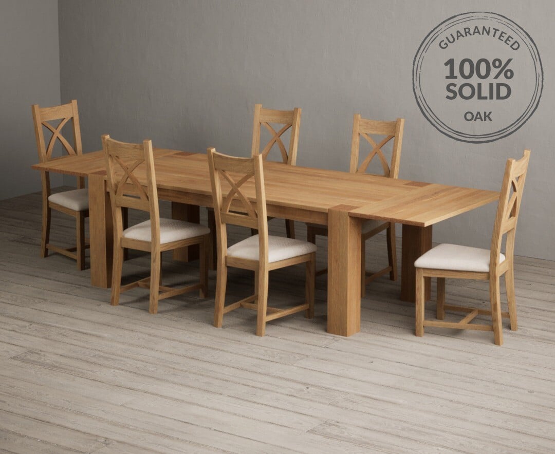 Extending Sheringham 200cm Solid Oak Table With X Back Chairs |Oak&More