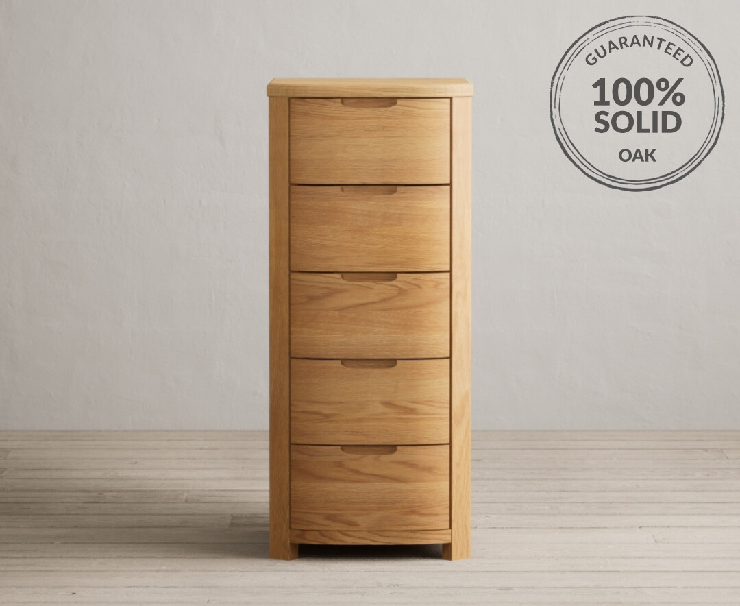 Somerton Curved Solid Oak 5 Drawer Tallboy | Oak&More