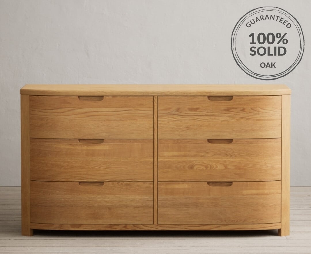 Somerton Curved Solid Oak Wide Chest of Drawers | Oak&More