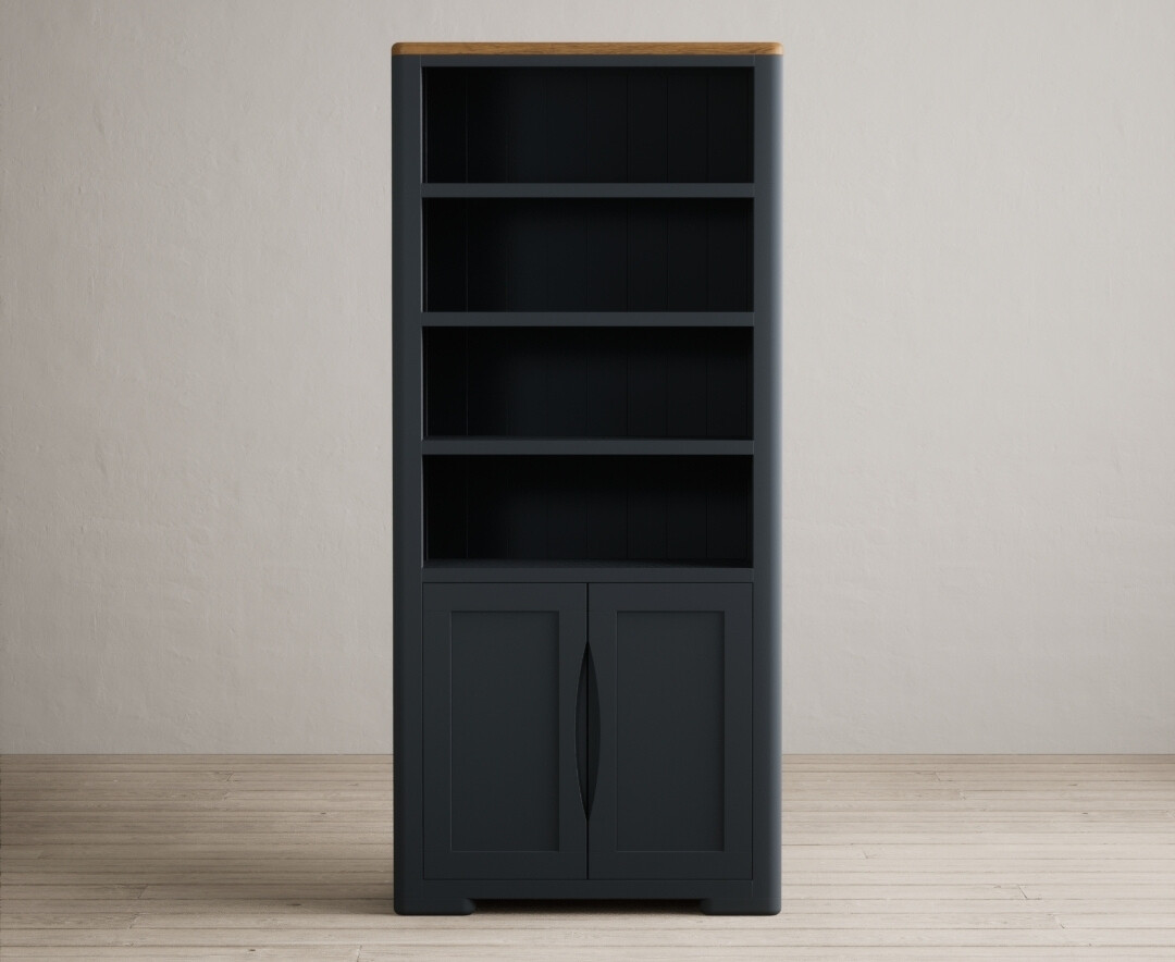 Pembridge Oak and Dark Blue Painted Tall Bookcase | Oak&More