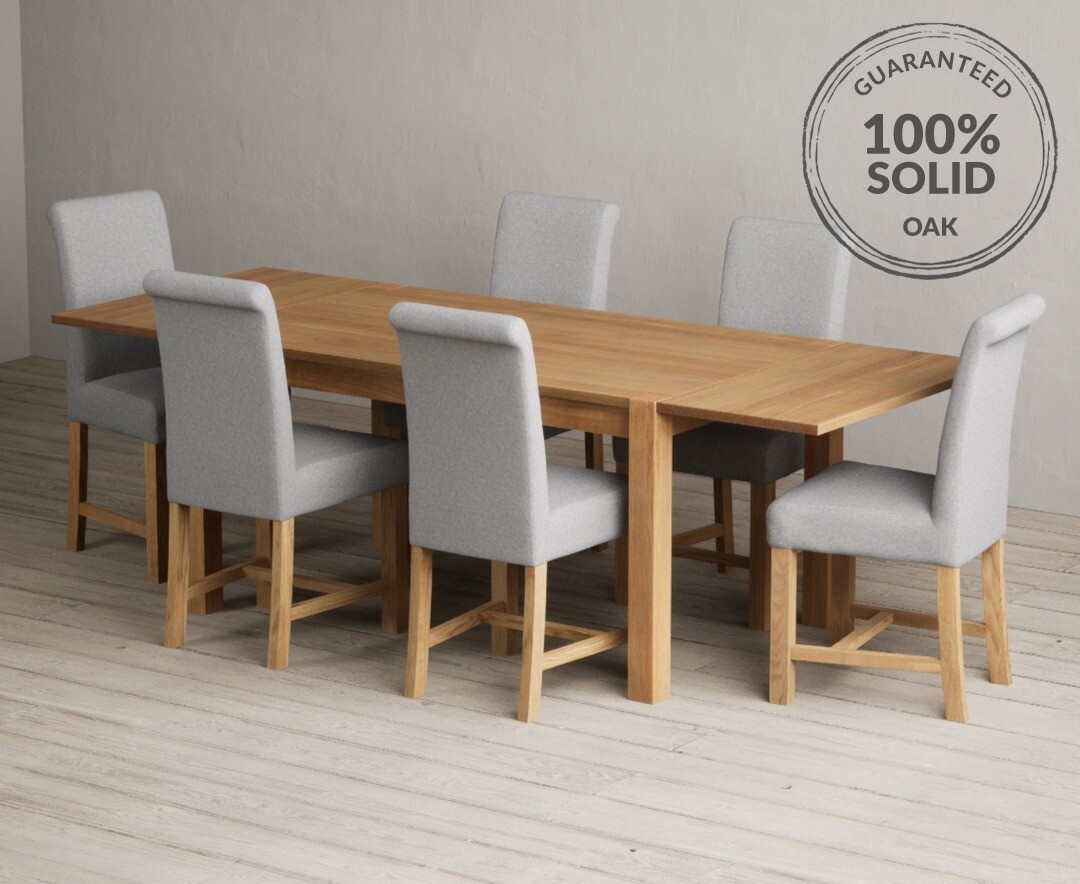 Extending Thetford 150cm Solid Oak Dining Table with Braced Leg Chairs ...