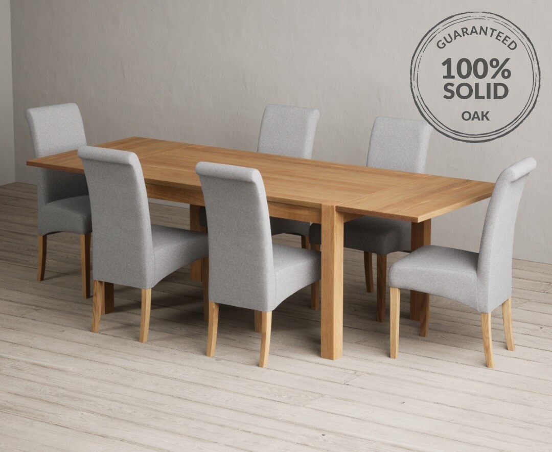 Extending Thetford 150cm Solid Oak Dining Table with Scroll Back Chairs ...