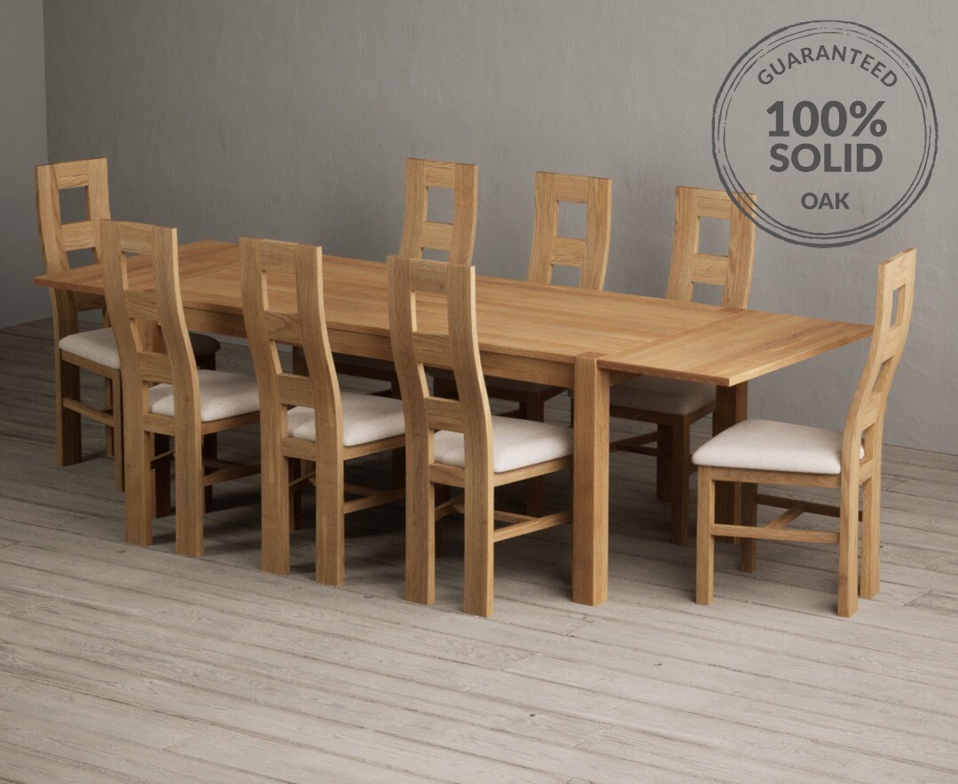 Extending Thetford 180cm Solid Oak Dining Table with Flow Back Chairs ...