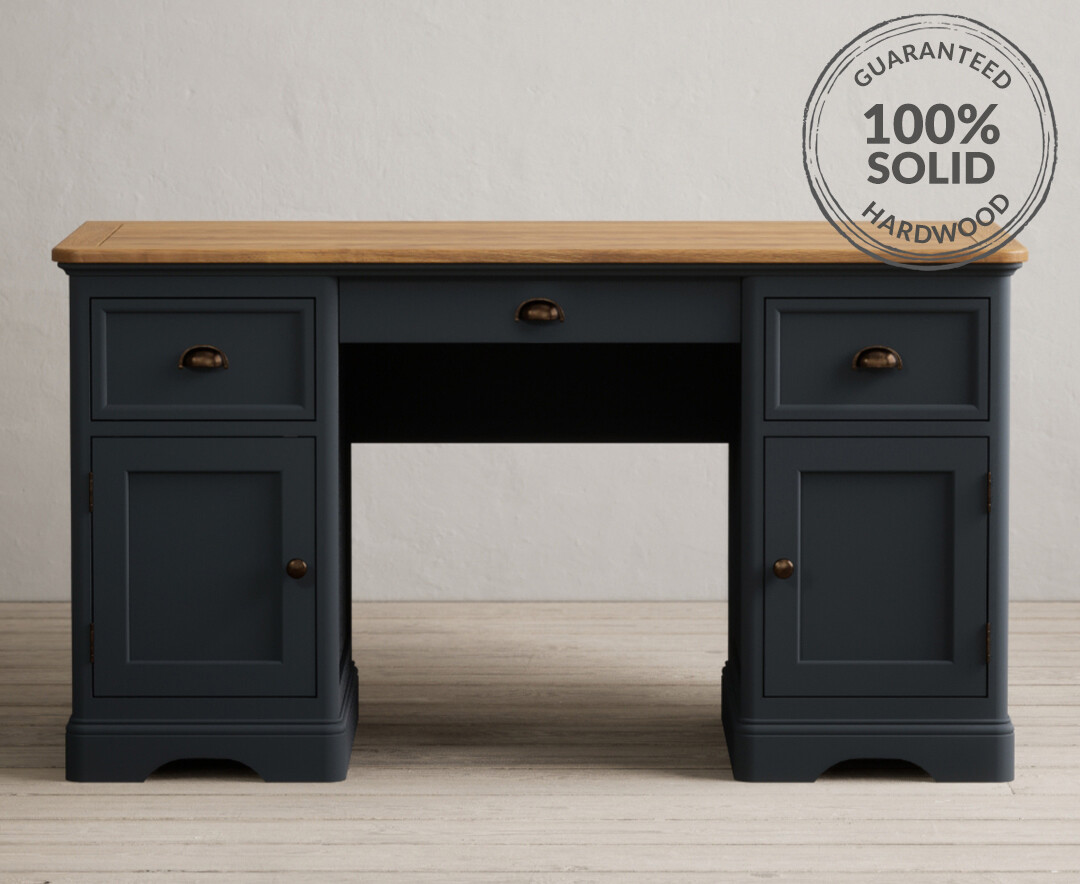 Bridstow Oak and Blue Painted Computer Desk | Oak&More