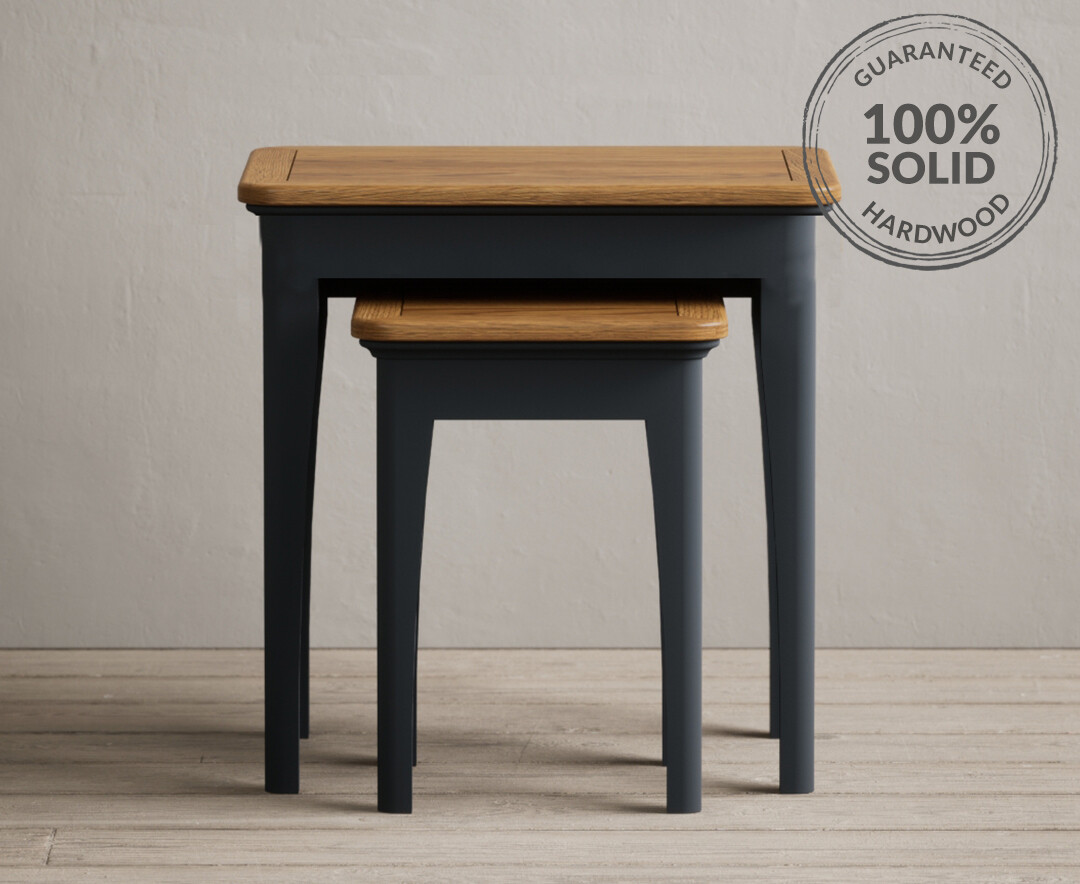 Bridstow Oak and Blue Painted Nest Of Tables | Oak&More