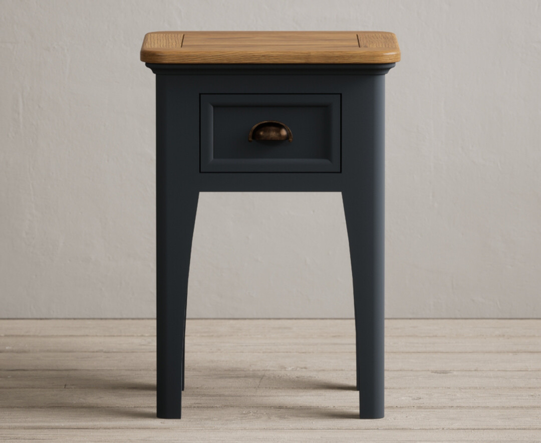 Bridstow Oak and Blue Painted 1 Drawer Bedside Table | Oak&More