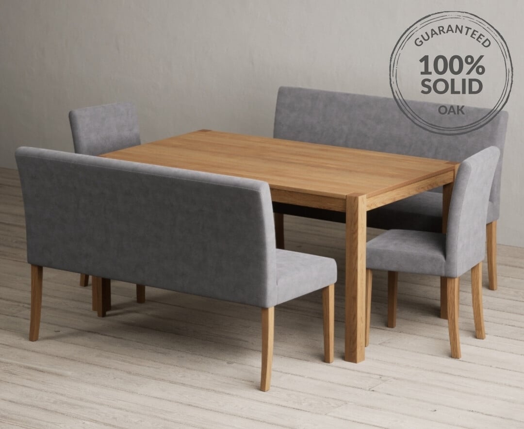 York 150cm Solid Oak Dining Table with Lila Grey Velvet Benches with ...