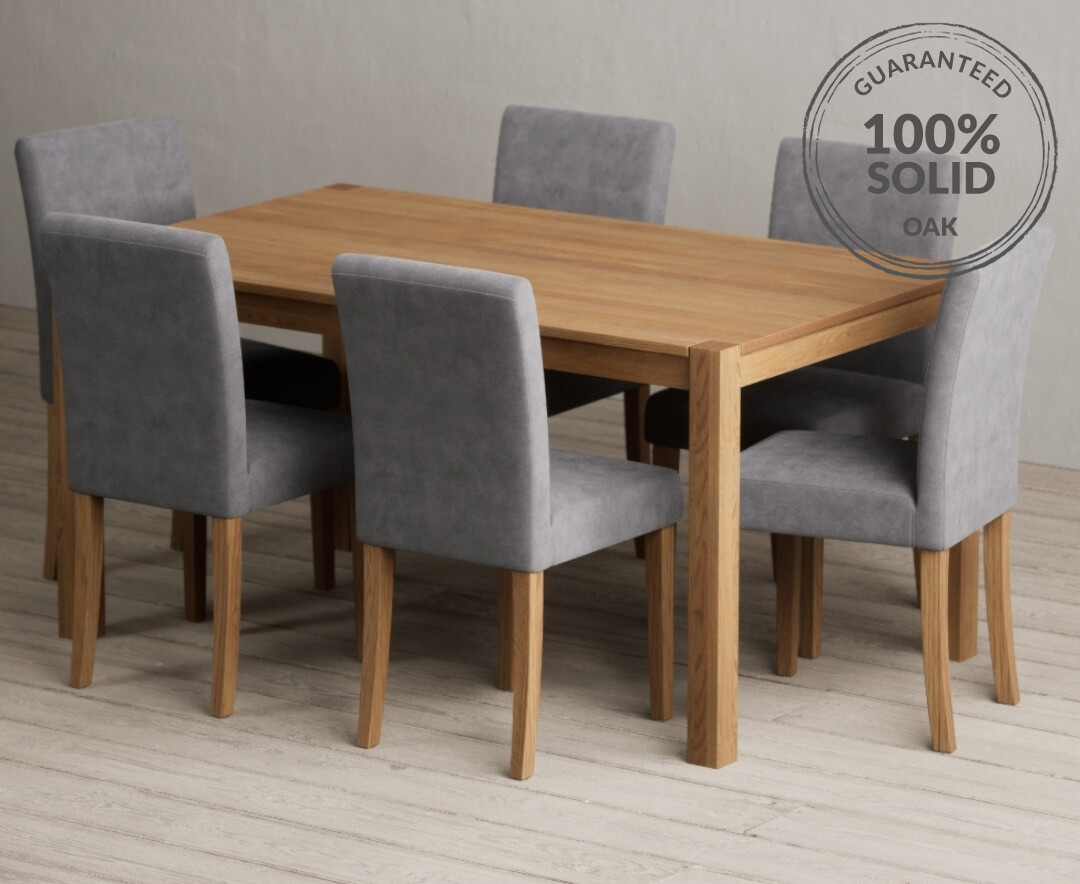York 150cm Solid Oak Dining Table with Lila Velvet Chairs |Oak&More