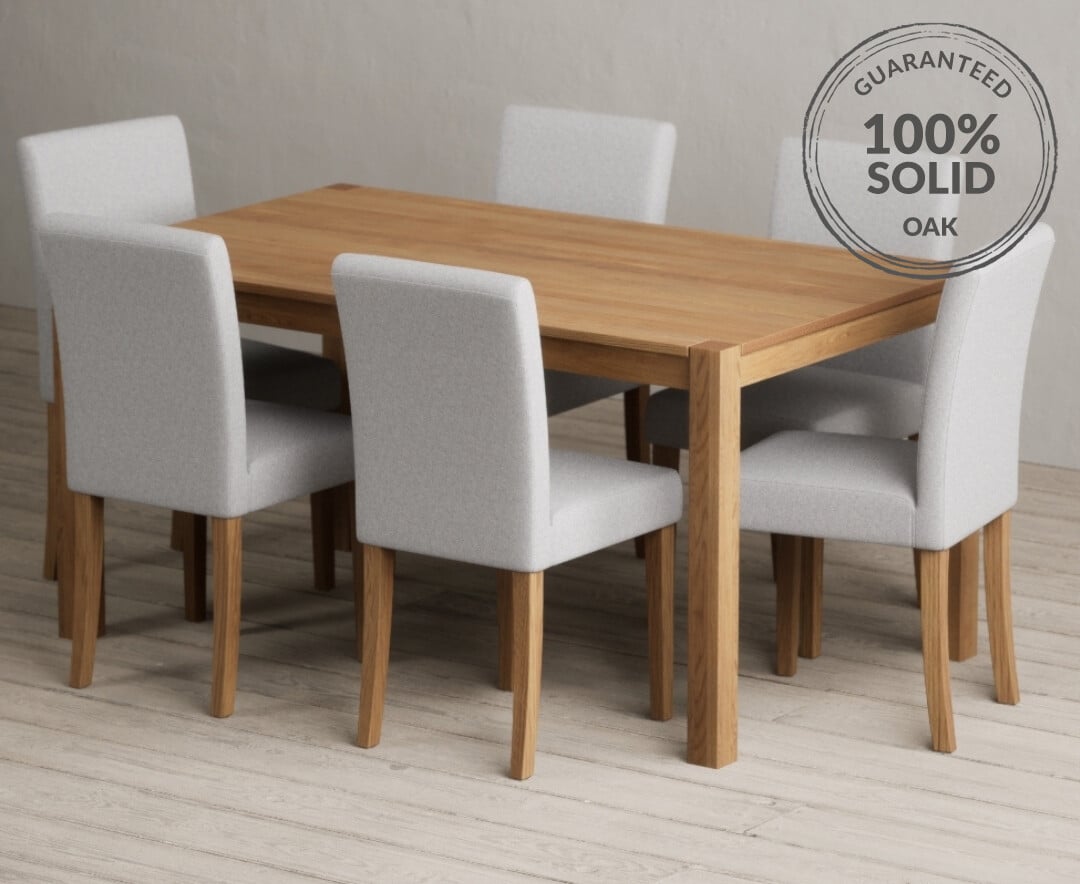 York 150cm Solid Oak Dining Table with Lila Fabric Chairs |Oak&More
