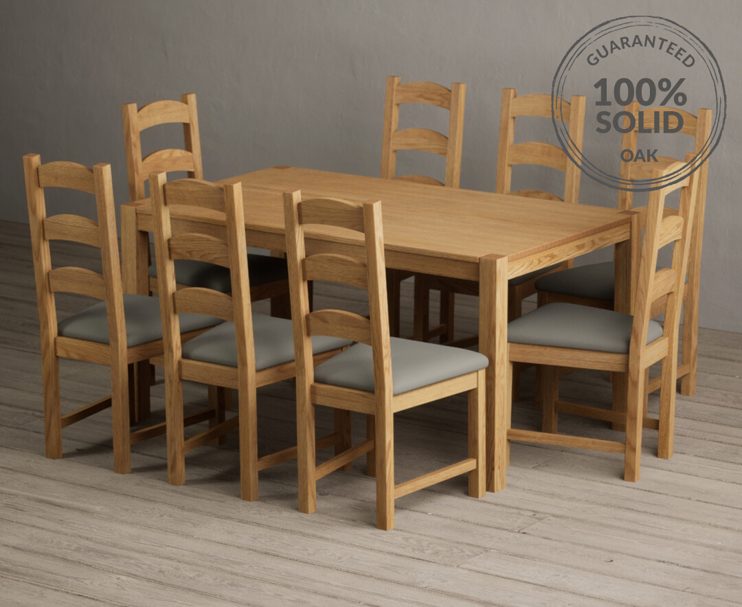 York 150cm Solid Oak Dining Table with Alton Chairs with Vegan Leather ...